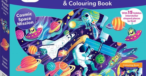 Cosmic Space Mission Shiny Shaped Puzzle with Book